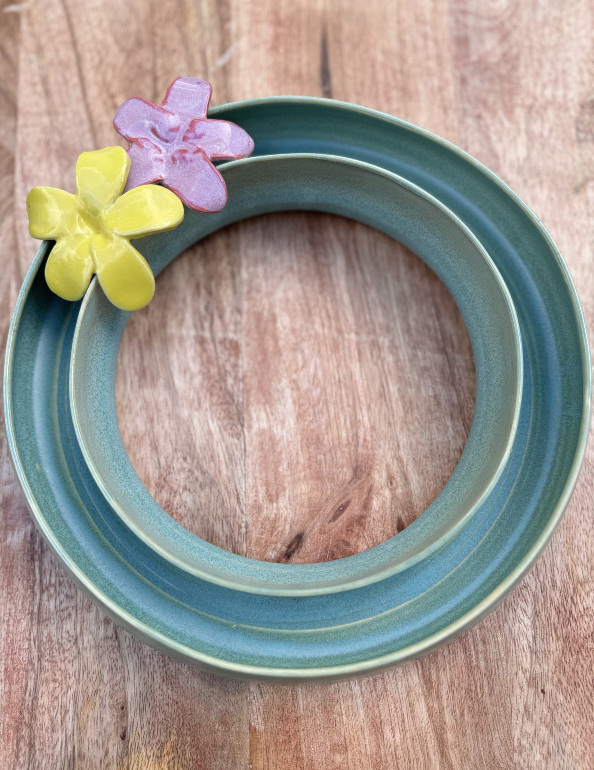 Large Blue Stone Round Vase - Hawaiian Lei Vases