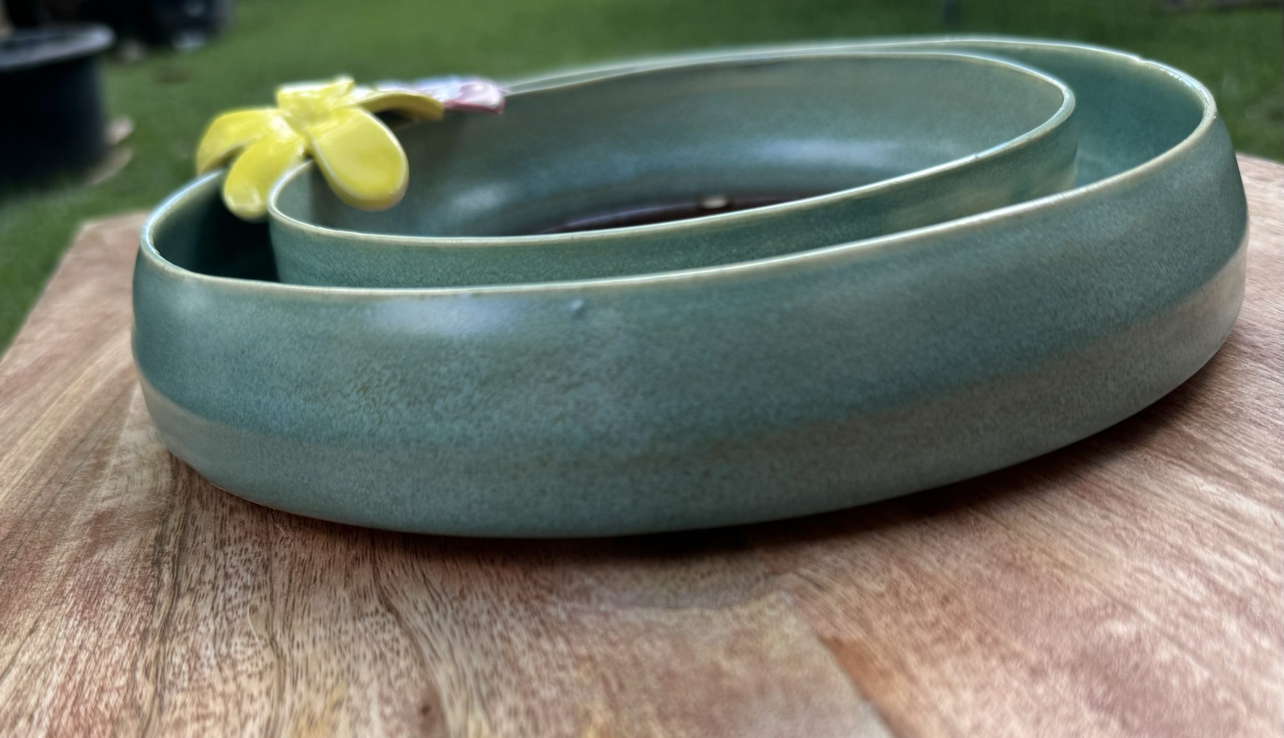 Large Blue Stone Round Vase - Hawaiian Lei Vases